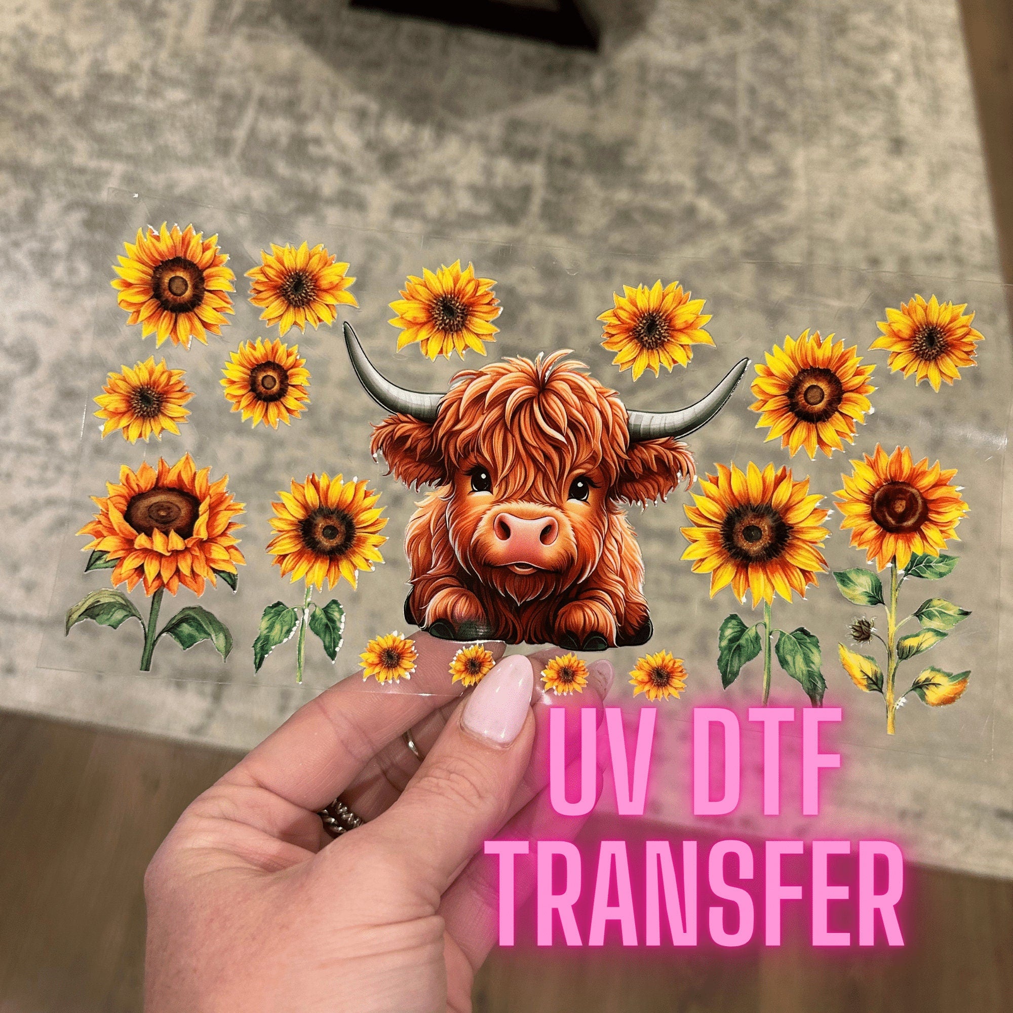 UV DTF Wrap Decal Sticker - Highland cow with sunflowers | Lashing by Bree