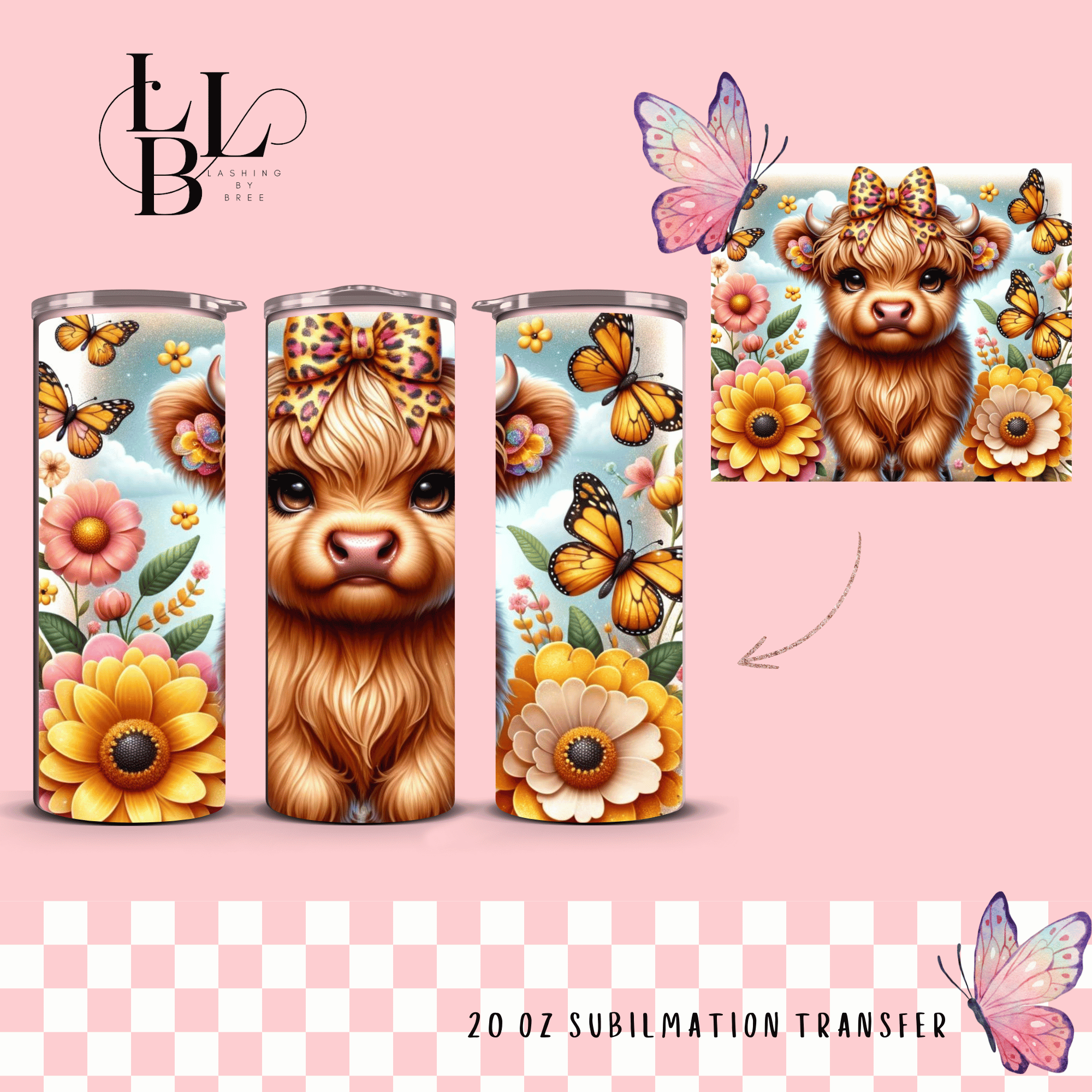 Ready to press Sublimation Transfer 20oz Cute sunflower Highland cow ...